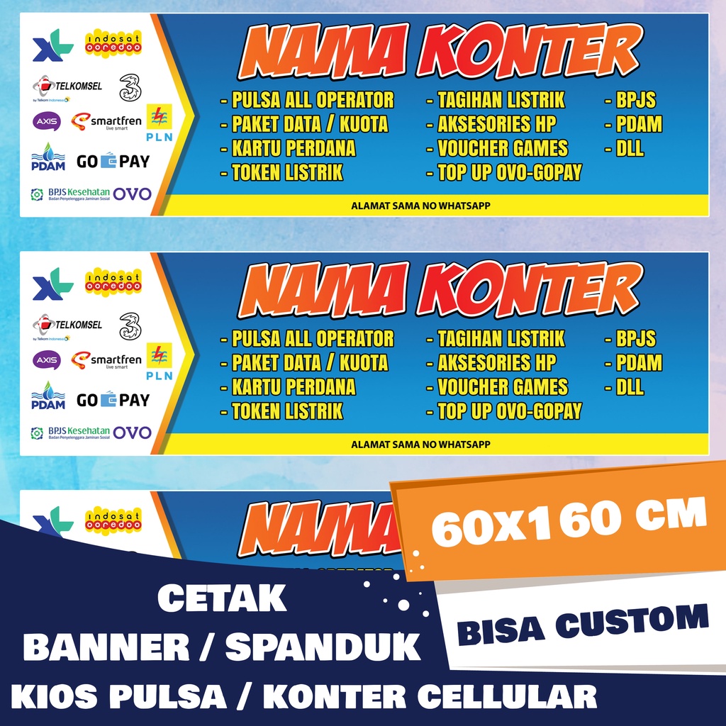 Jual Cetak Banner Usaha Bisnis Konter Pulsa Spanduk Kios Pulsa Celluler Free Template Design ...