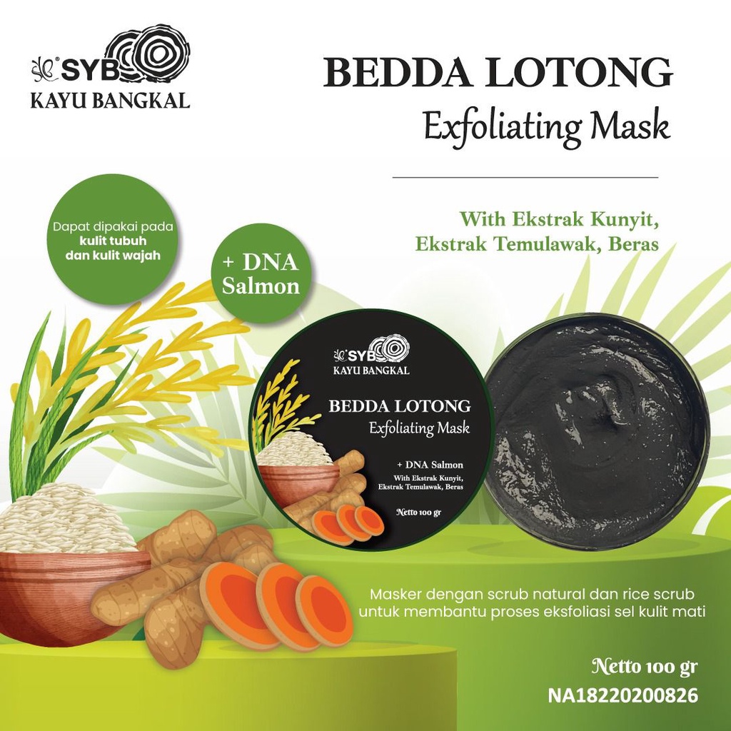Jual SYB Bedda Lotong/ Bedak Lotong Lulur Hitam Pemutih Badan 100gr SYB ...