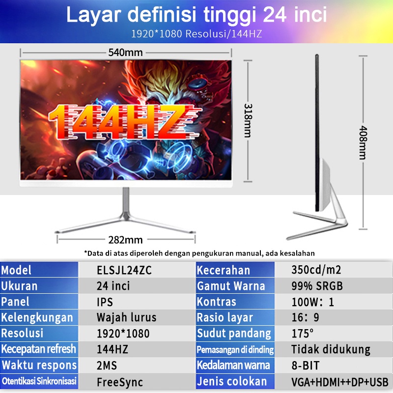 Jual 24-inci 144Hz monitor komputer LCD, desktop kantor, gaming, 1080P ...