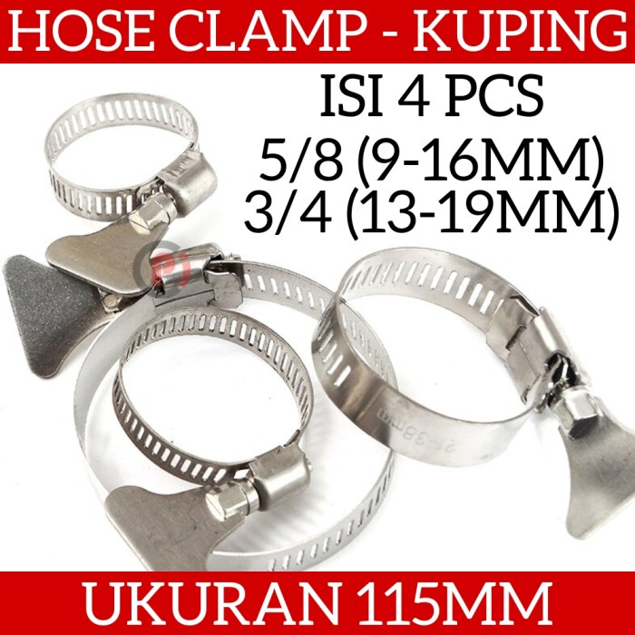 Jual Hose Clamp Klem Selang Ukuran 5/8 / 3/4 1 1 1/4 inch Model Kuping ...