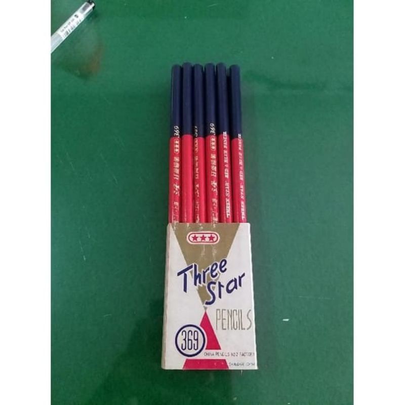 Jual [PCS] PENSIL MERAH BIRU KECIL THREE STAR ORIGINAL / PENSIL POLA ...