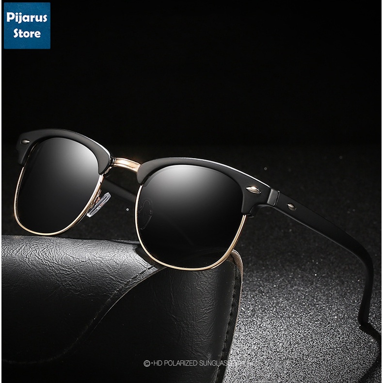 Jual Kacamata Polarized Pria Wanita Club Master Hitam kaca mata Mengemudi Formal | Shopee Indonesia