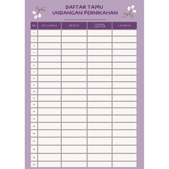 Jual wedding planer | list tamu undangan isi 480tamu/6 lembar | Shopee ...