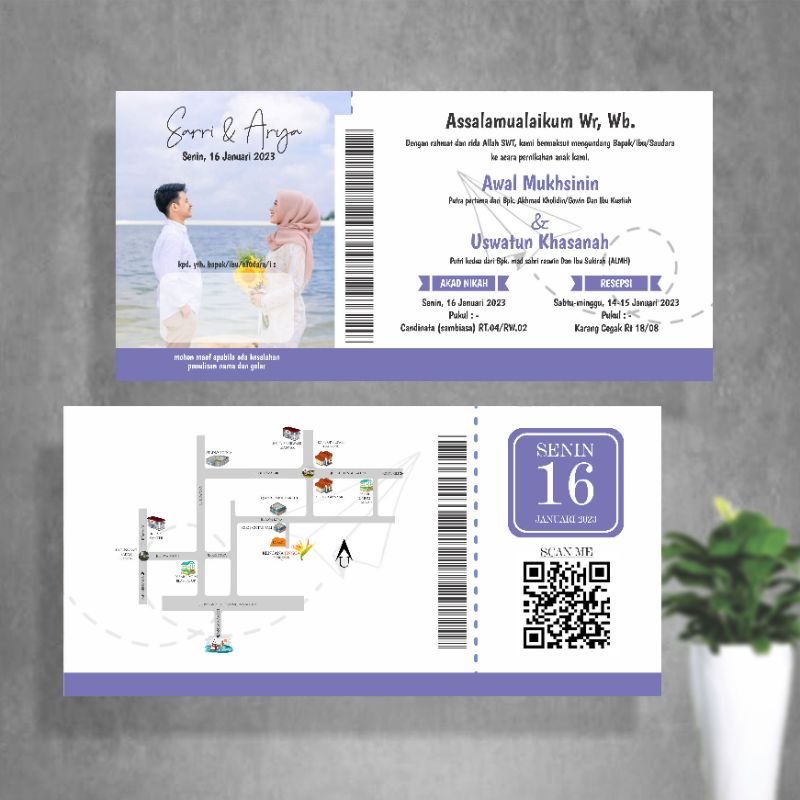Jual UNDANGAN PERNIKAHAN 1 LEMBAR FREE PLASTIK, BARCODE, DENAH DAN FOTO ...