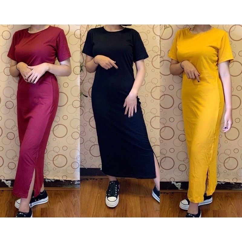Jual LONG DRESS SPAN KOREAN STYLE Polos Panjang bisa COD | Shopee Indonesia