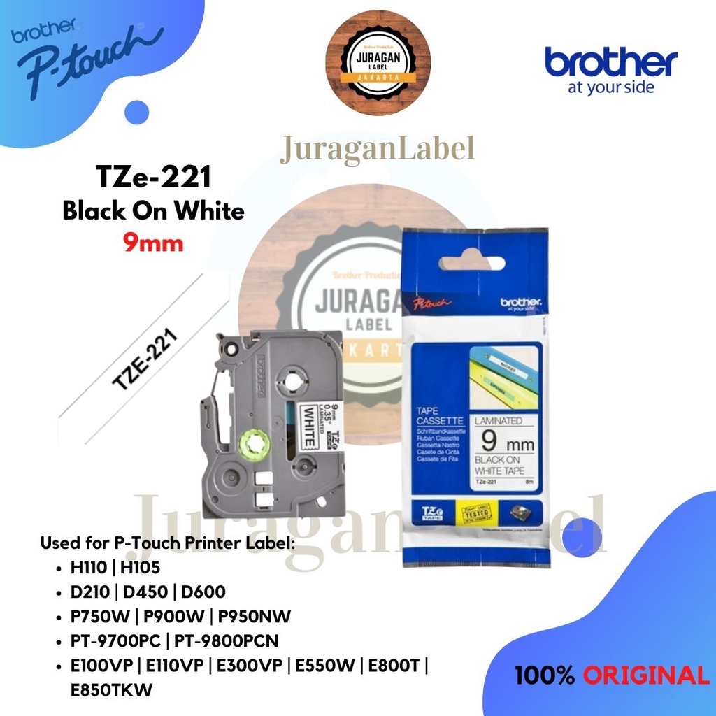 Jual BROTHER TZe-221 9mm PTouch Tape Label TZe221 Black on White ...