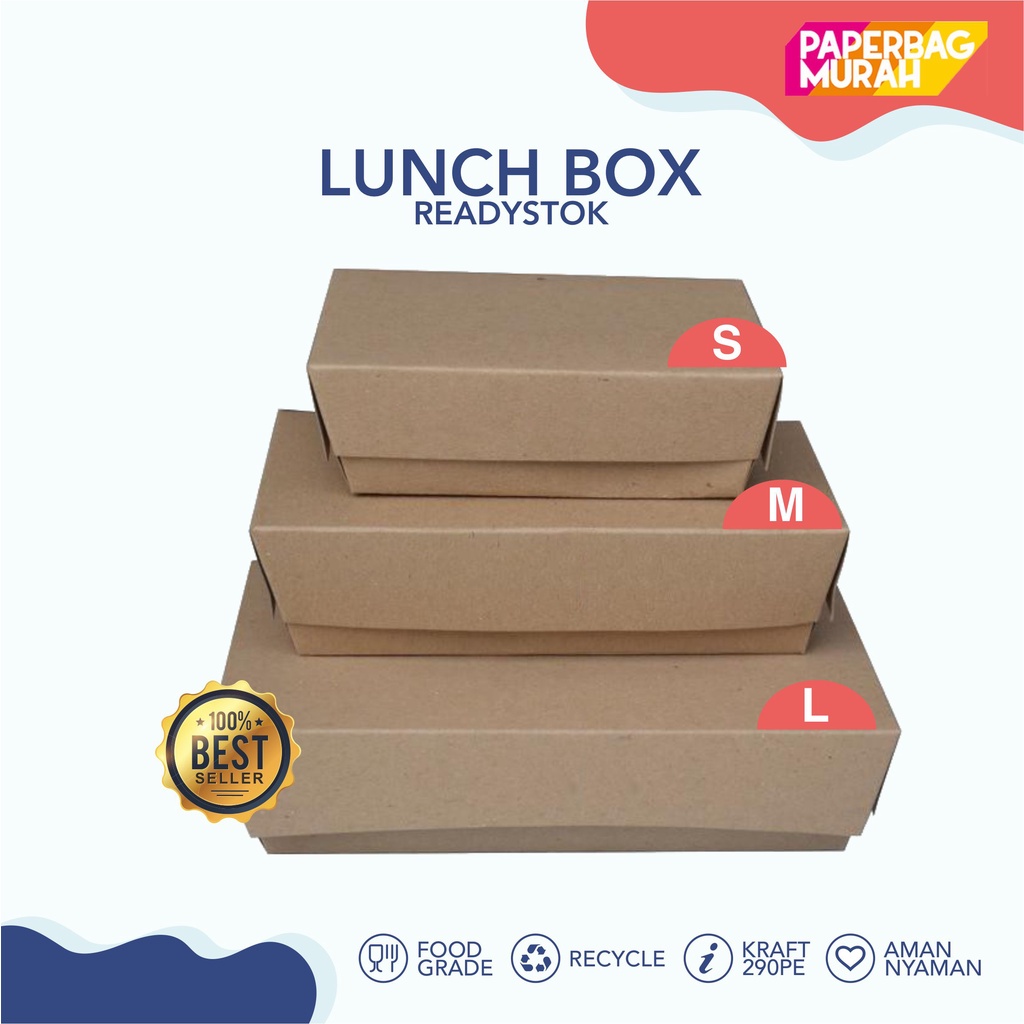 Jual (MODEL SELIP) Paper Lunch Box Eco Murah (S/M/L) Bahan Kraft Coklat ...