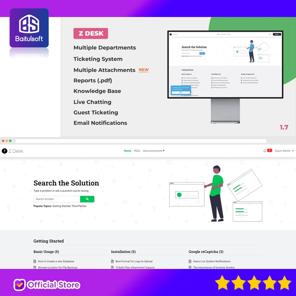 Jual SOURCE CODE APLIKASI Z DESK - SUPPORT TICKETS SYSTEM WITH KNOWLEDGE BASE AND FAQS | Shopee ...