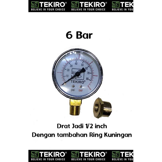 Jual K Manometer 6 Bar TEKIRO Drat 1/2 Kuningan Pressure Gauge 6Bar ...