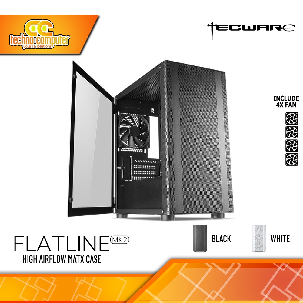 Jual CASING TECWARE FLATLINE TG MK2 BLACK - Mini Tower mATX Case Tempered Glass (Free 4x Fan ...