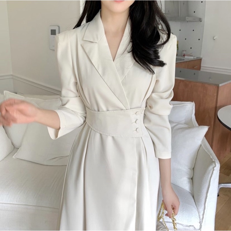 Jual Bian Dress Korean Simple Basic Polos Dinner Casual Gaun Formal ...