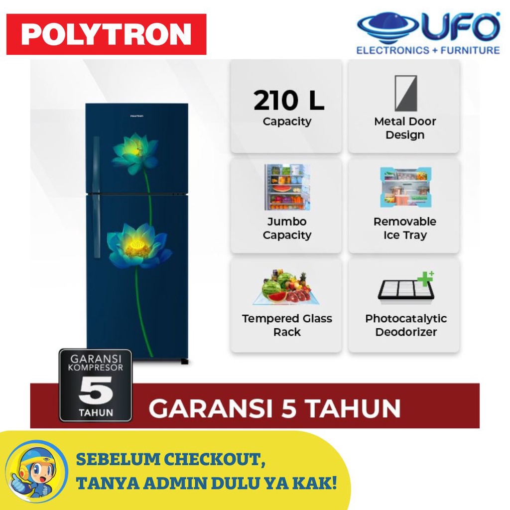 Jual POLYTRON PRB217 LB PRB217 PR Kulkas LEMARI ES 2 Pintu Beauty Steel ...