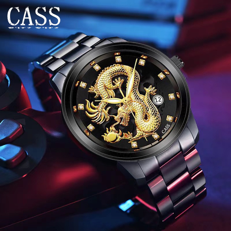 Jual Jam Tangan Pria Anti Air Cass Embossed Golden Dragon Watch Men's ...