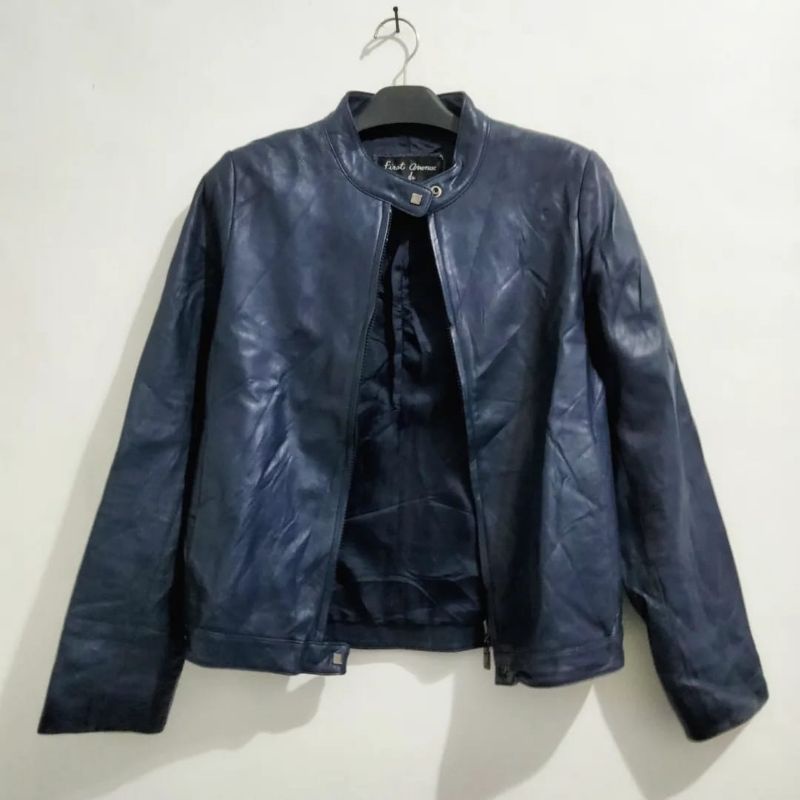 Jual Jaket kulit motor wanita biru Navy | Shopee Indonesia