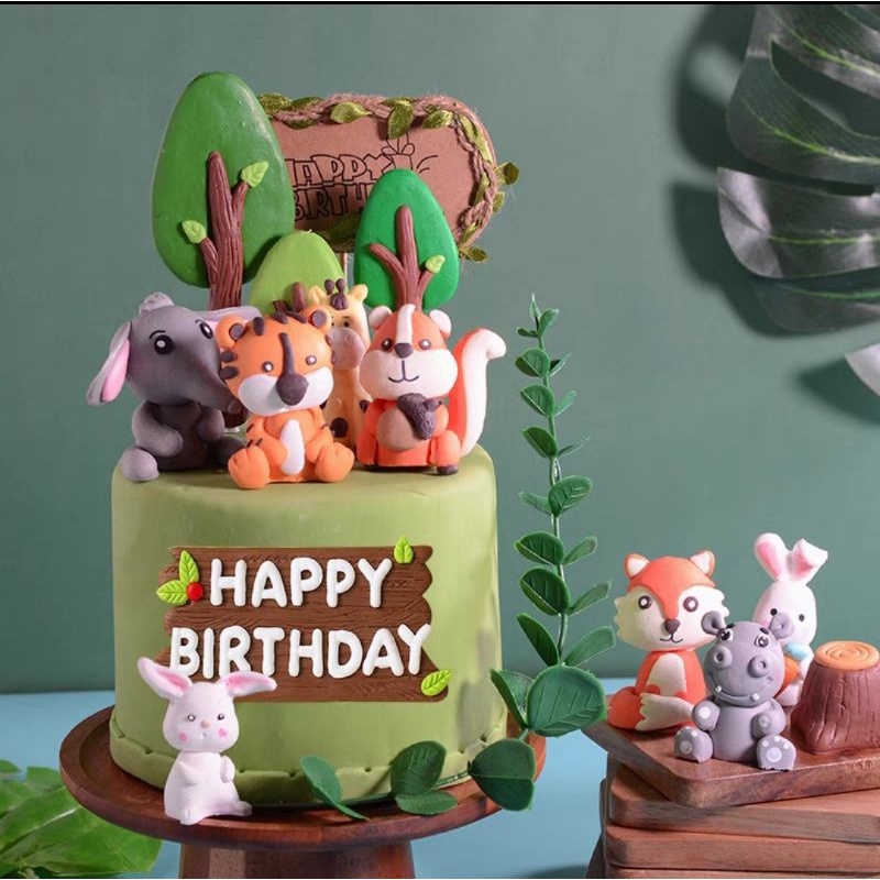 Jual hiasan clay pohon DEKOR hutan kue ulang tahun animal jungle DINO ...