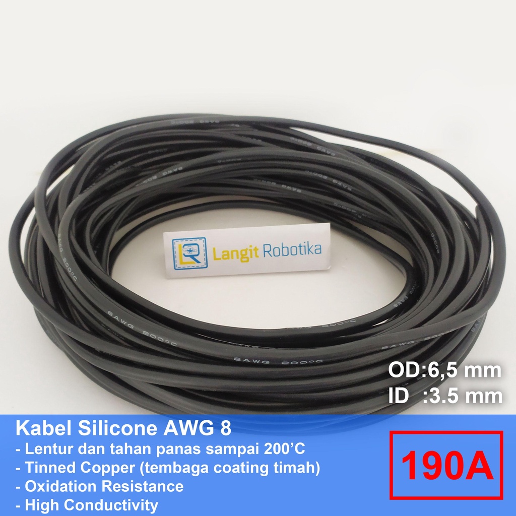 Jual AWG 8 Kabel Silicone AWG8 Cable Silikon Wire Black Hitam Tahan ...