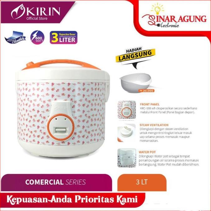 Jual KIRIN MAGIC COM / RICE COOKER KRC-188WH / 188 WH 3 LITER GARANSI RESMI | Shopee Indonesia