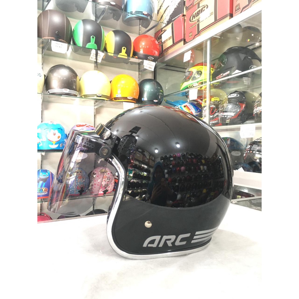 Jual ARC Aizo List Chrome Helm Half Face Dewasa Hitam Glossy Standar ...