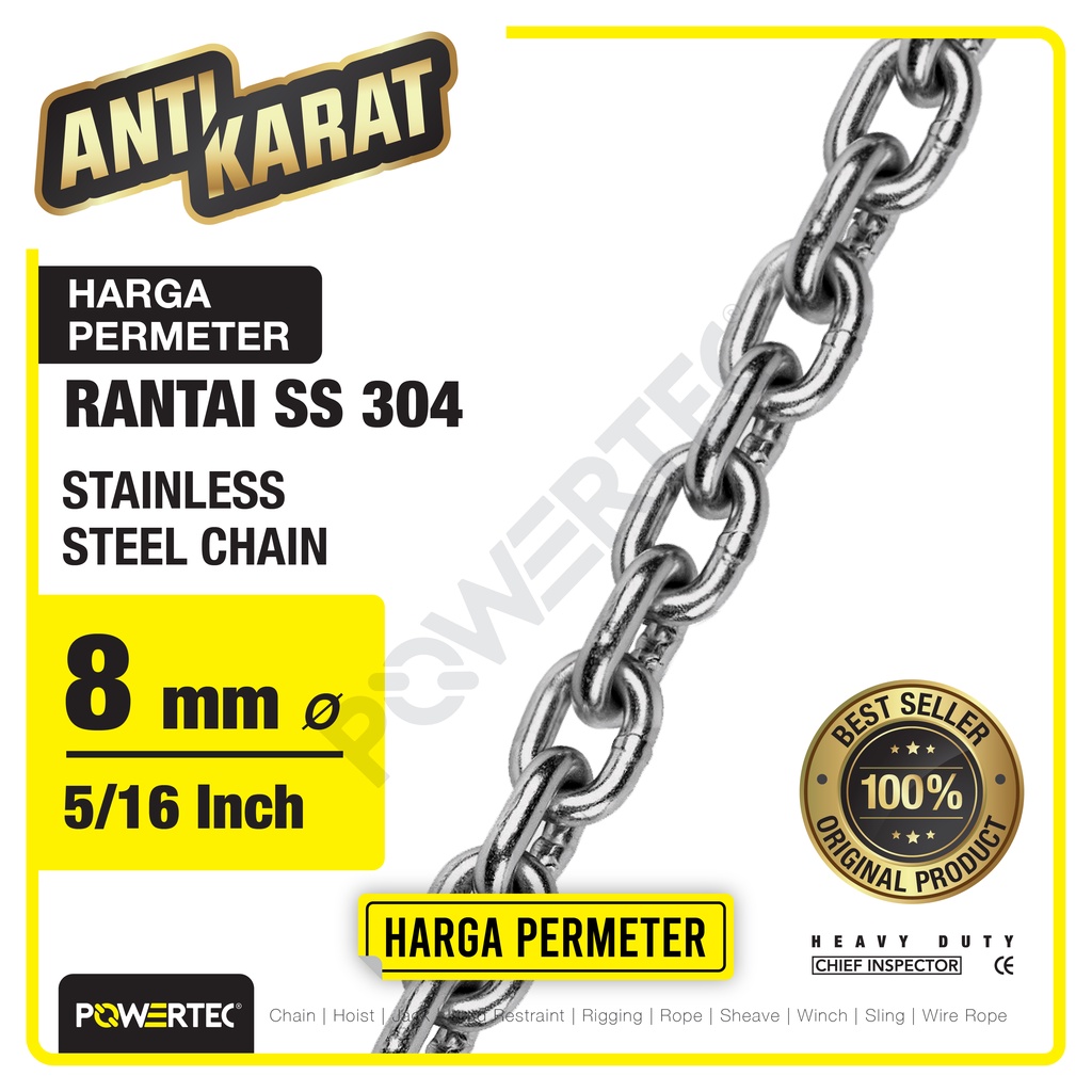 Jual POWERTEC Rantai SS 304 8mm Stainless Steel Chain - Meteran | Shopee Indonesia