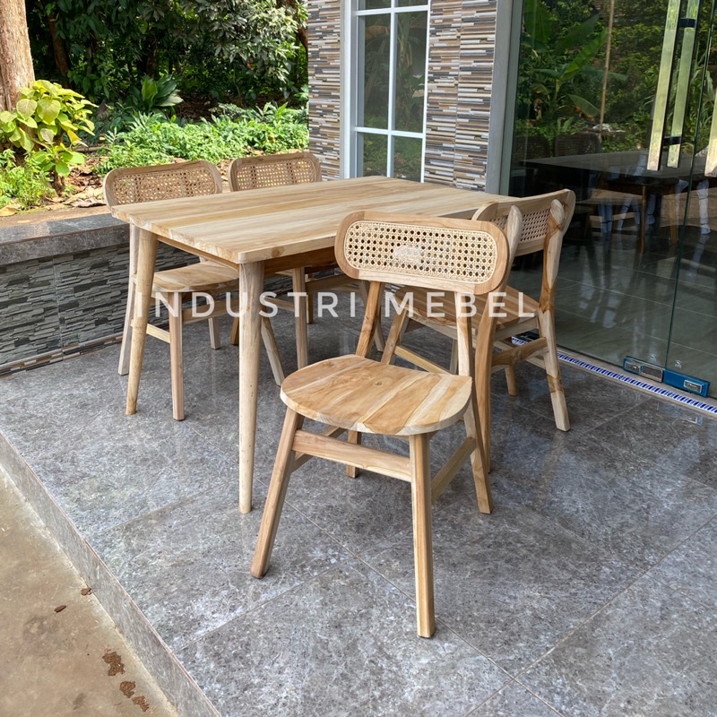 Jual Set Meja Makan Ropan Retro Jati - Kursi Makan Cafe Rotan - Meja Cafe Resto | Shopee Indonesia