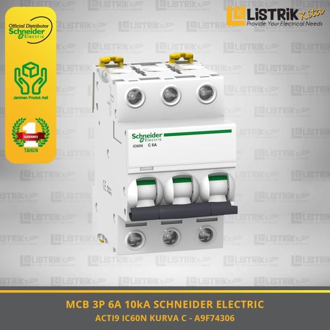 Jual Schneider MCB iC60N 6kA,10kA 3P 6A kurva C - A9F74306 | Shopee Indonesia