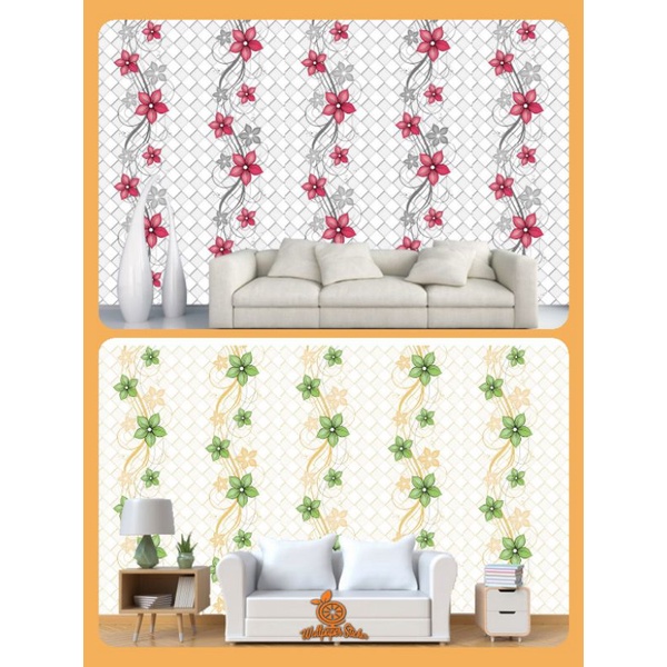 Jual SALUR BUNGA HIJAU GOLD dan BUNGA MERAH Wallpaper sticker dinding motif salur emas ukuran 45 ...