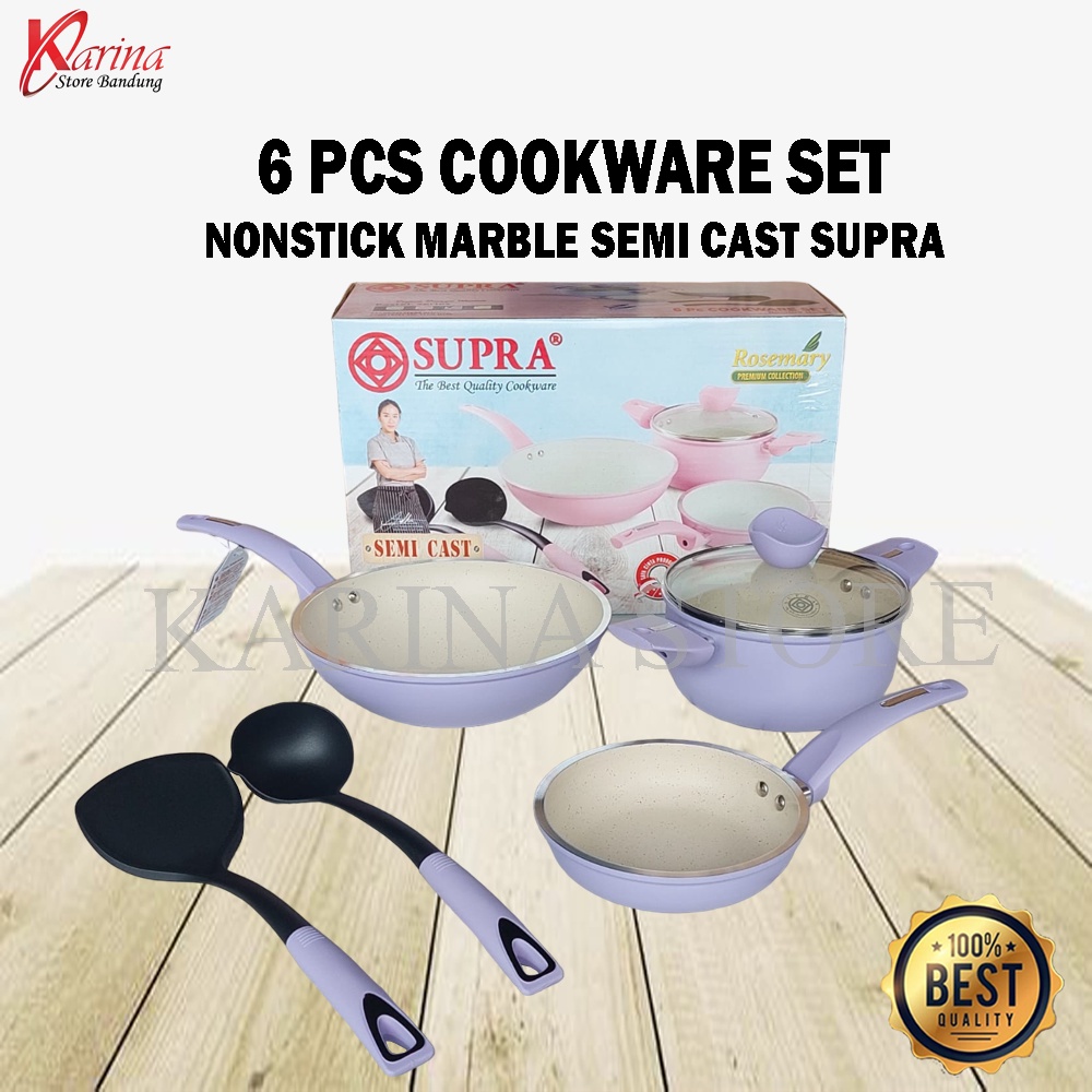 Jual Panci Set 6 Pcs Cookware Set Semi cast Nonstick Marble supra ...