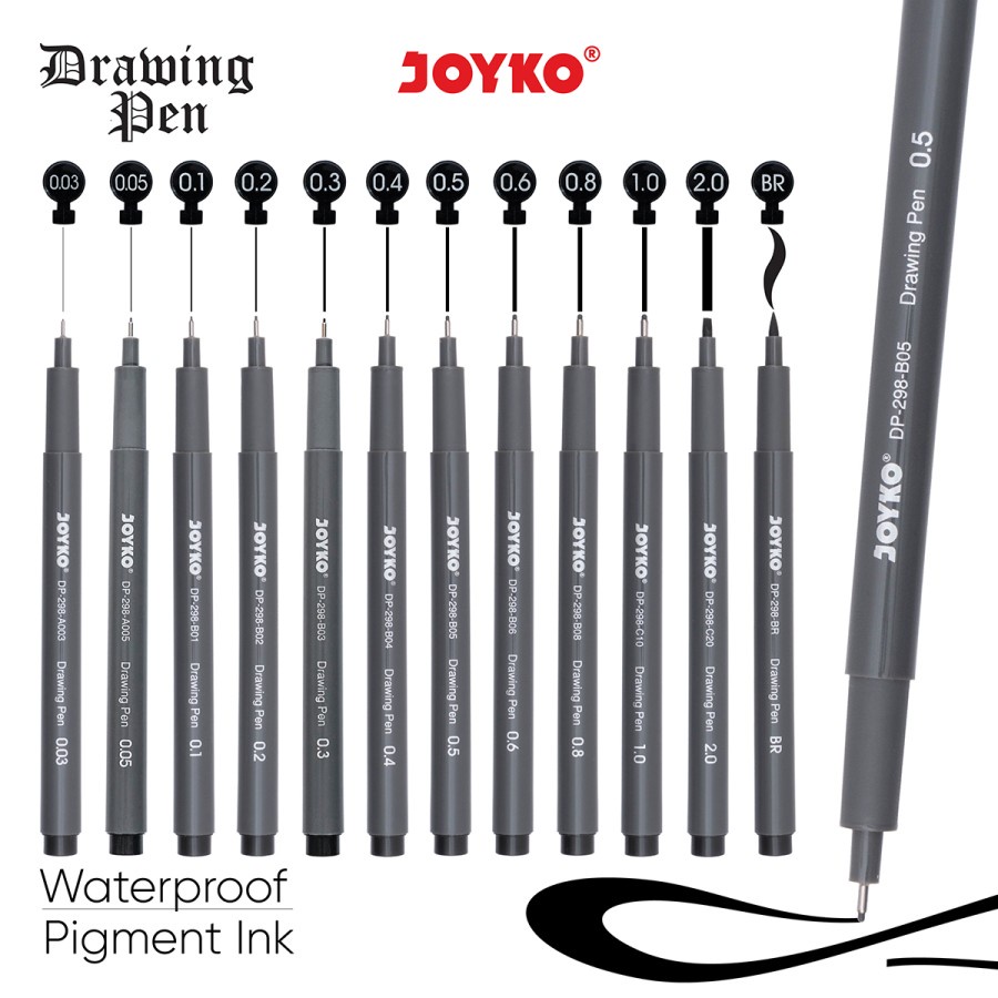 Jual DRAWING PEN JOYKO DP-298 | 12 UKURAN | PENA GAMBAR | WATERPROOF ...
