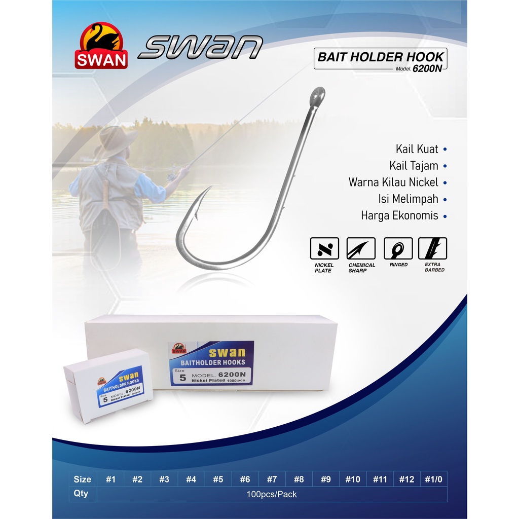 Jual Hook/ Kail Pancing Kotak Swan Duri 6200N, Kail Duri, No 1/0 (besar ...