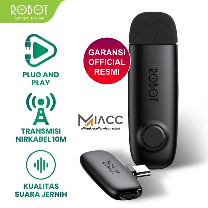 Jual Mic Wireless Microphone Bluetooth 5.1 Robot RS20 Clip On HP Type C ...