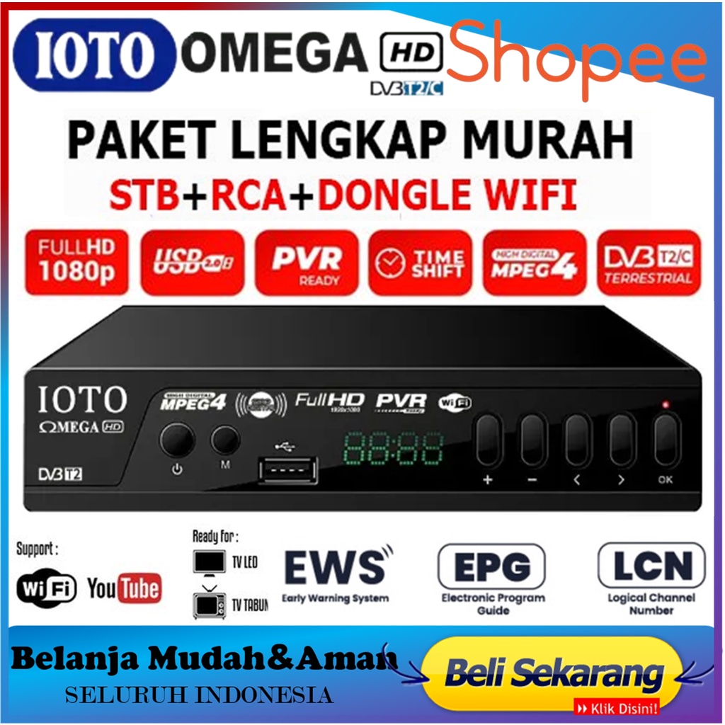 Jual STB Set Top Box IOTO TV Digital DVB T2 EWS UHF HD set topbox tv analog ke digital / set ...