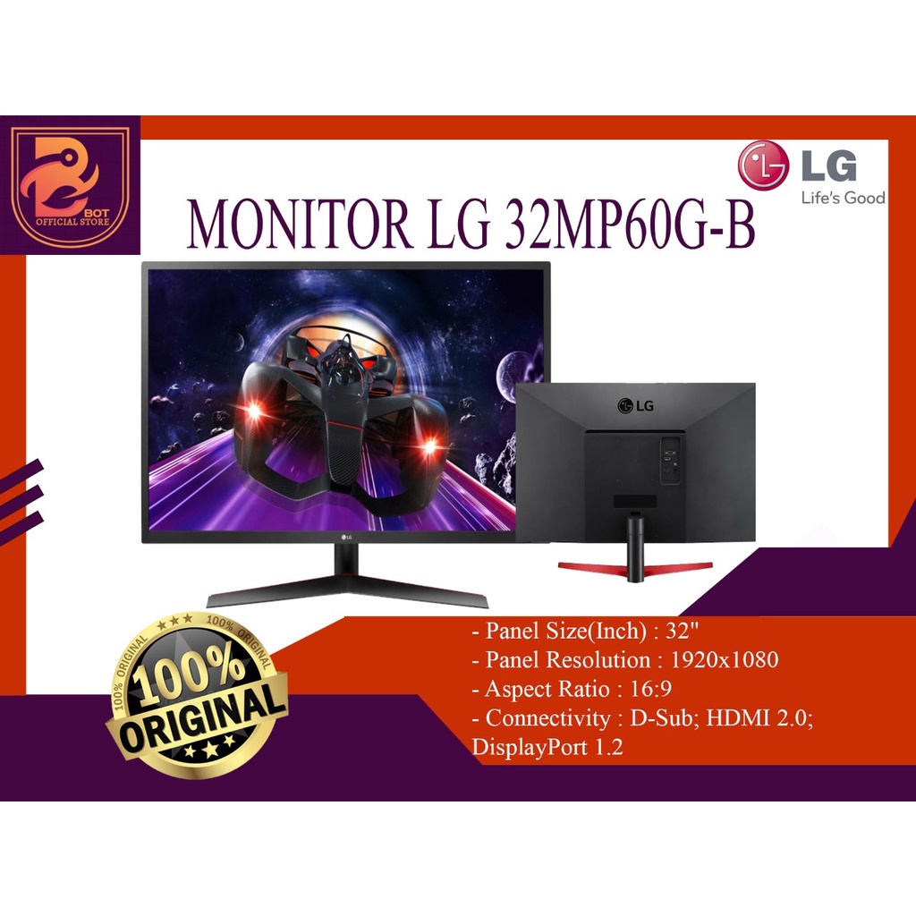 Jual Monitor LG 32MP60G B 32" Inch - FHD IPS 75Hz 1ms FreeSync HDMI DP ...