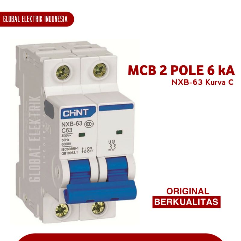 Jual MCB Miniature Circuit Breaker 2 Pole 6 Ampere 6 kA NXM-63 CHINT - ORIGINAL | Shopee Indonesia