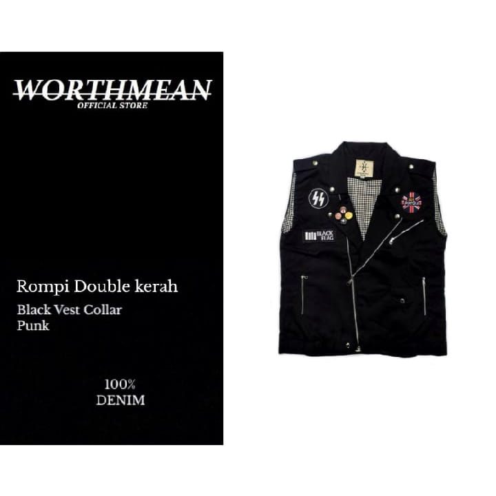 Jual WORTHMEAN ROMPI DOUBLE KERAH BLACK VEST COLLAR PUNK DENIM JAKET ...