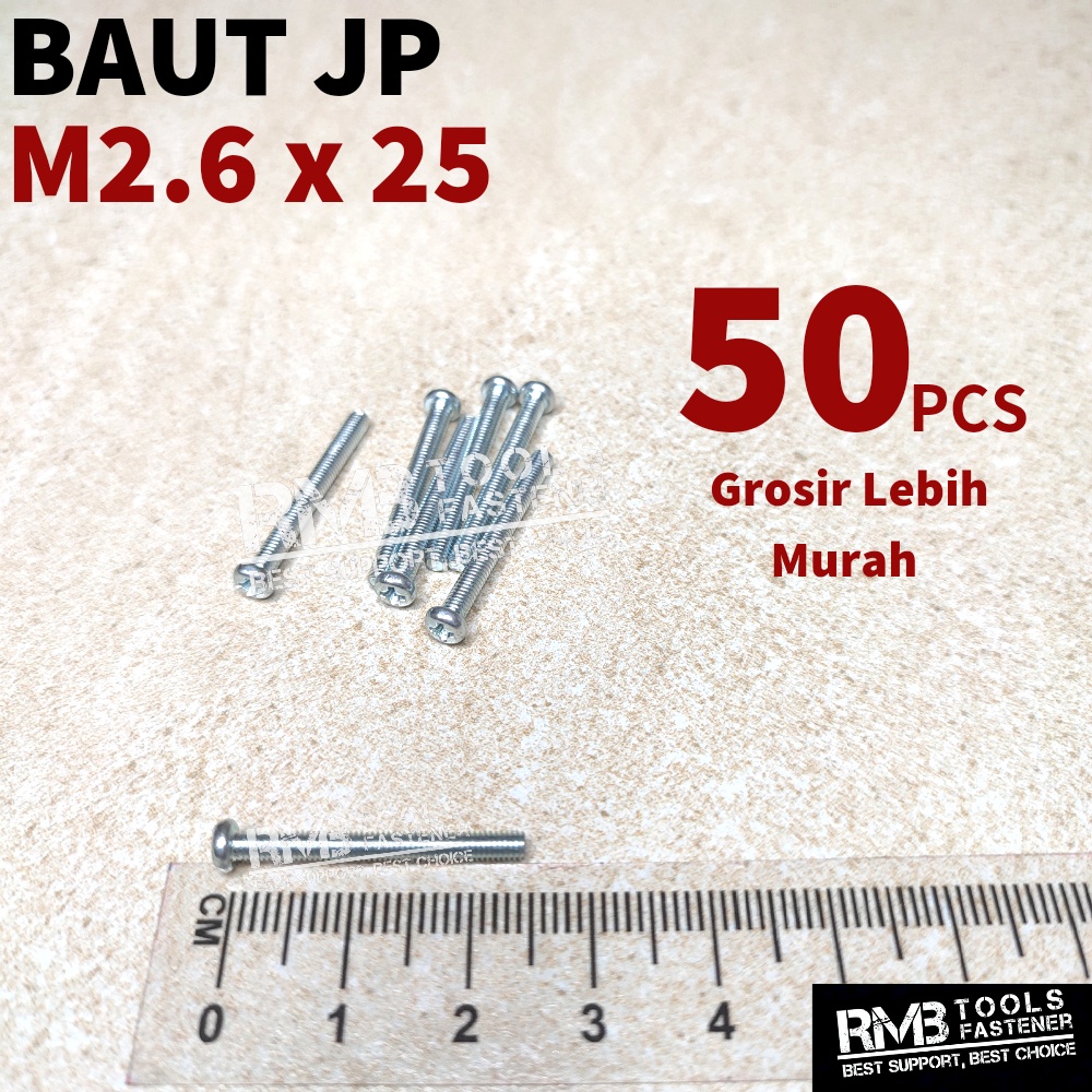 Jual (50 Pcs) Baut JP M2.6 x 25 Baut Pentol Pan Machine Screw Obeng Plus + GALVANIS PUTIH ...