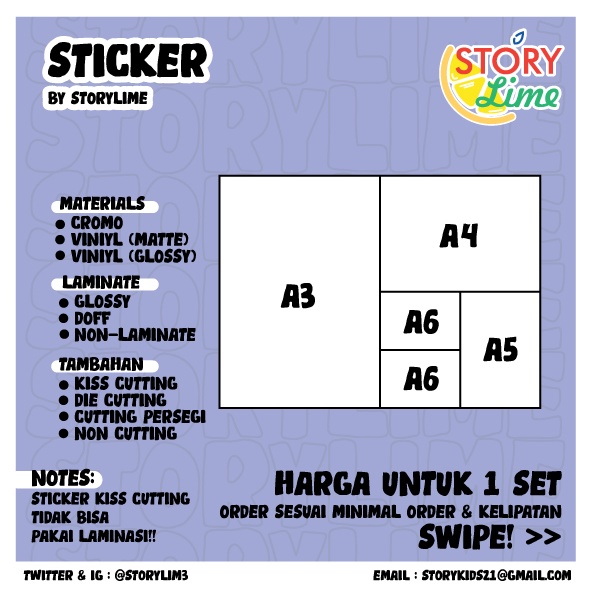 Jual (HARGA PER SET) Sticker Custom ukuran A3, A4, A5, A6 (Sticker ...