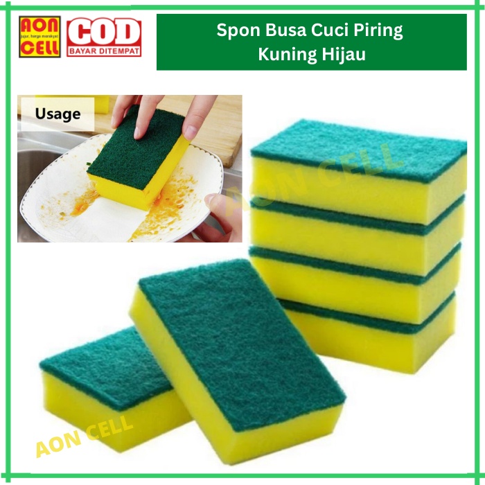 Jual Spon cuci piring sponge spon busa 2 sisi hijau kuning | Shopee ...