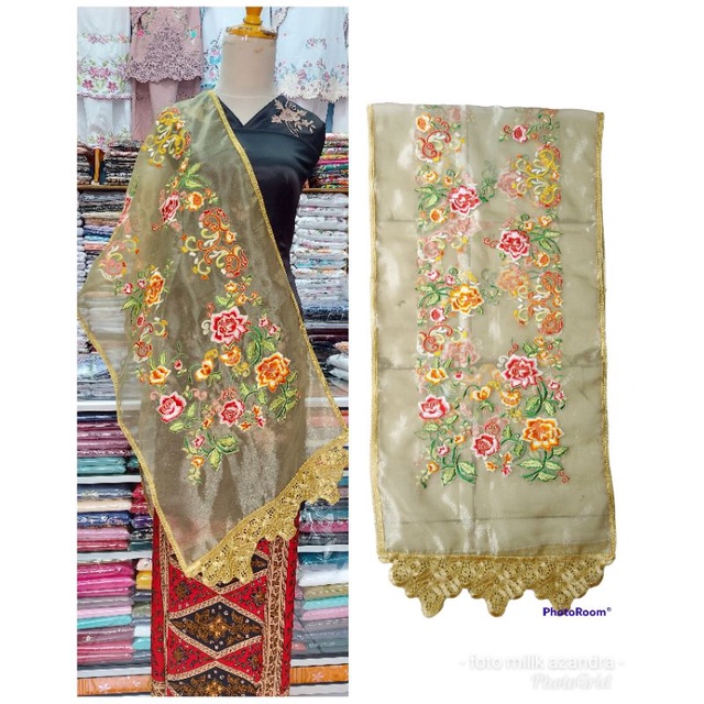 Jual SELENDANG KOTO GADANG BAHAN ORGANZA BORDIR SUJI CAIA 50CM X 1,80CM ...