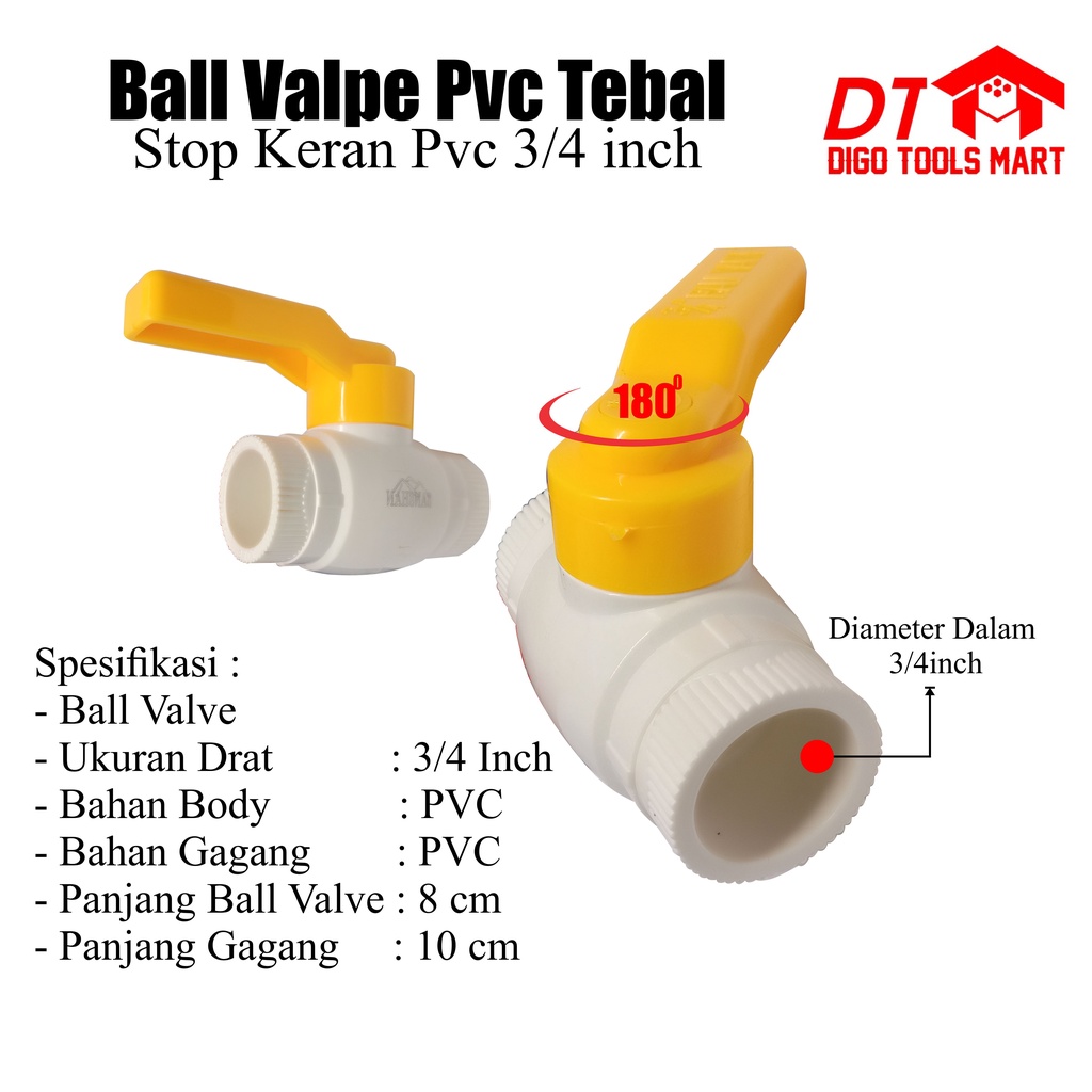 Jual Stop Keran PVC 3/4 Inci Gagang PVC Ball Valve Tebal | Shopee Indonesia
