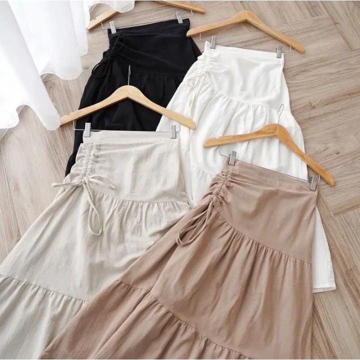 Jual ROK SERUT LINEN PANJANG // ROK SERUT TALI LINEN WANITA | Shopee ...
