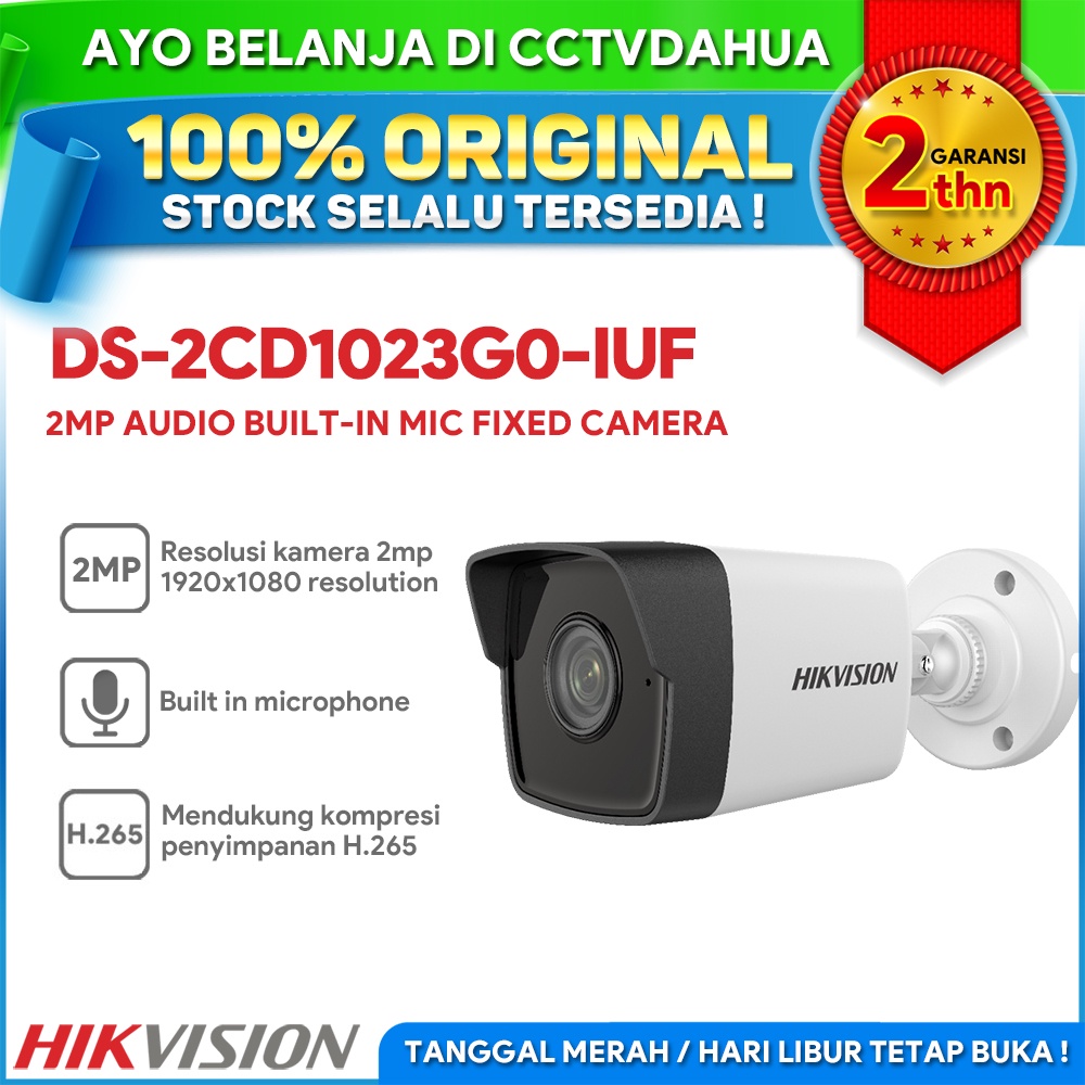Jual HIKVISION DS-2CD1023G0-IUF Hikvision 2 MP Build-in Mic Fixed IPCamera | Shopee Indonesia