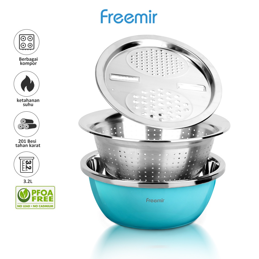 Jual freemir Set 3 in 1 Parutan Serbaguna Saringan Wadah Baskom Pot ...