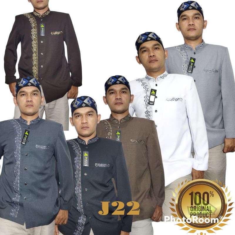 Jual Jasko Busana Muslim pria Dewasa Jas koko Semi Jas Coklat putih ...