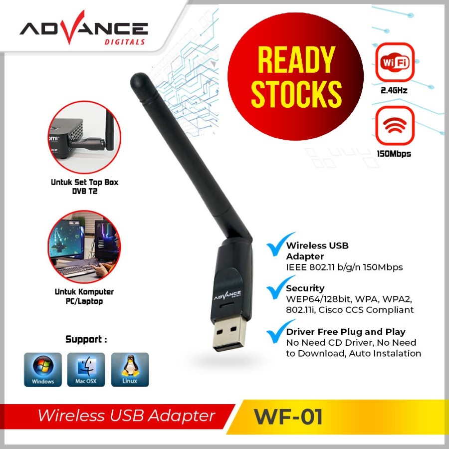 Jual Advance USB Dongle Wifi Wireless Adapter Receiver WF-01 | Shopee ...