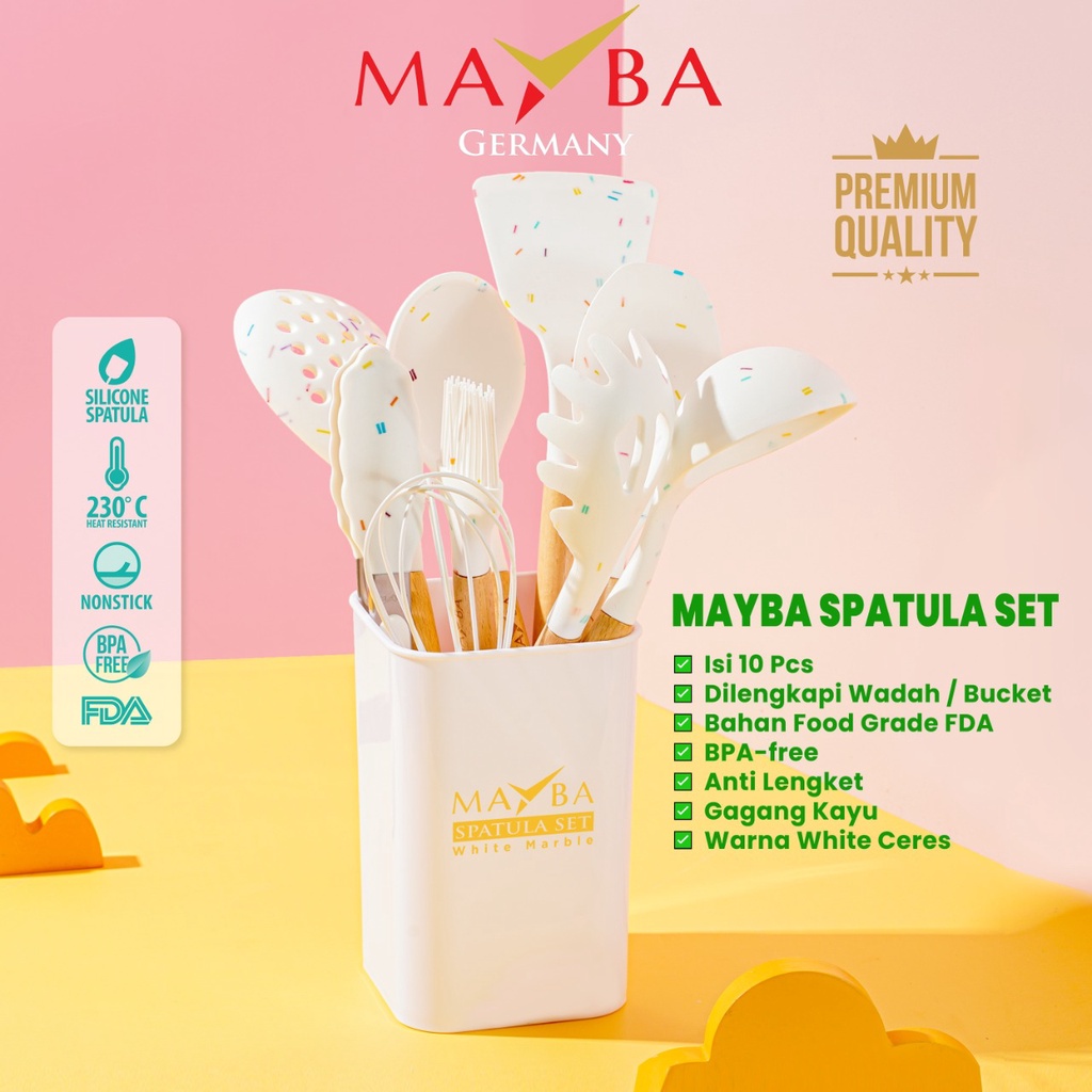 Jual SPATULA SET MAYBA 10 PCS White Shovel aesthetic Silicone premium ...