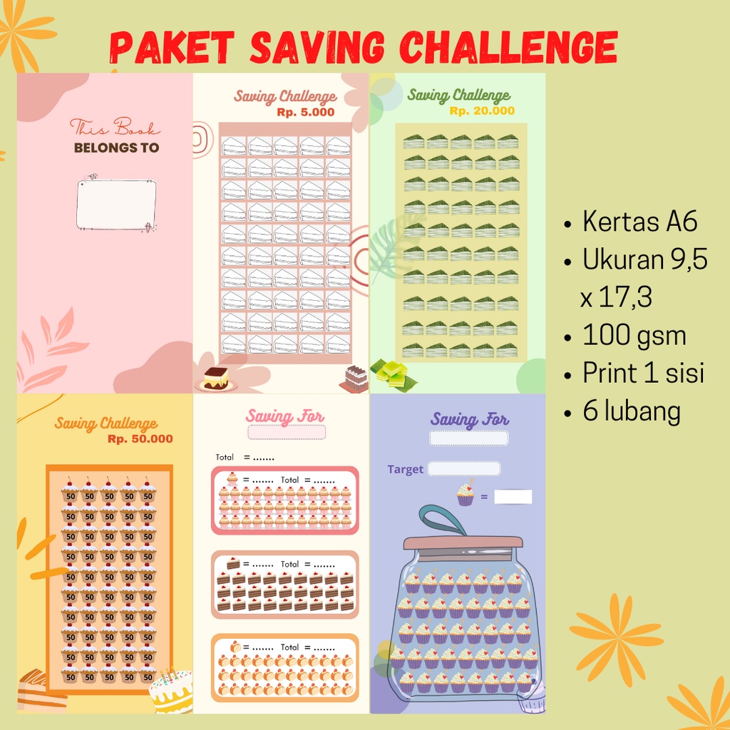 Jual ( Isi 6 ) Kertas Saving Challenge / Kertas Binder Tantangan Menabung Ukuran A6 | Shopee ...
