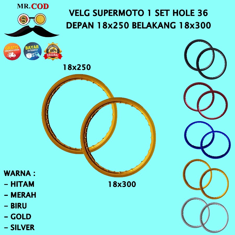 Jual VELG SUPERMOTO RING 18 250 300 18X250 18X300 18 250 300 HOLE 36 ...