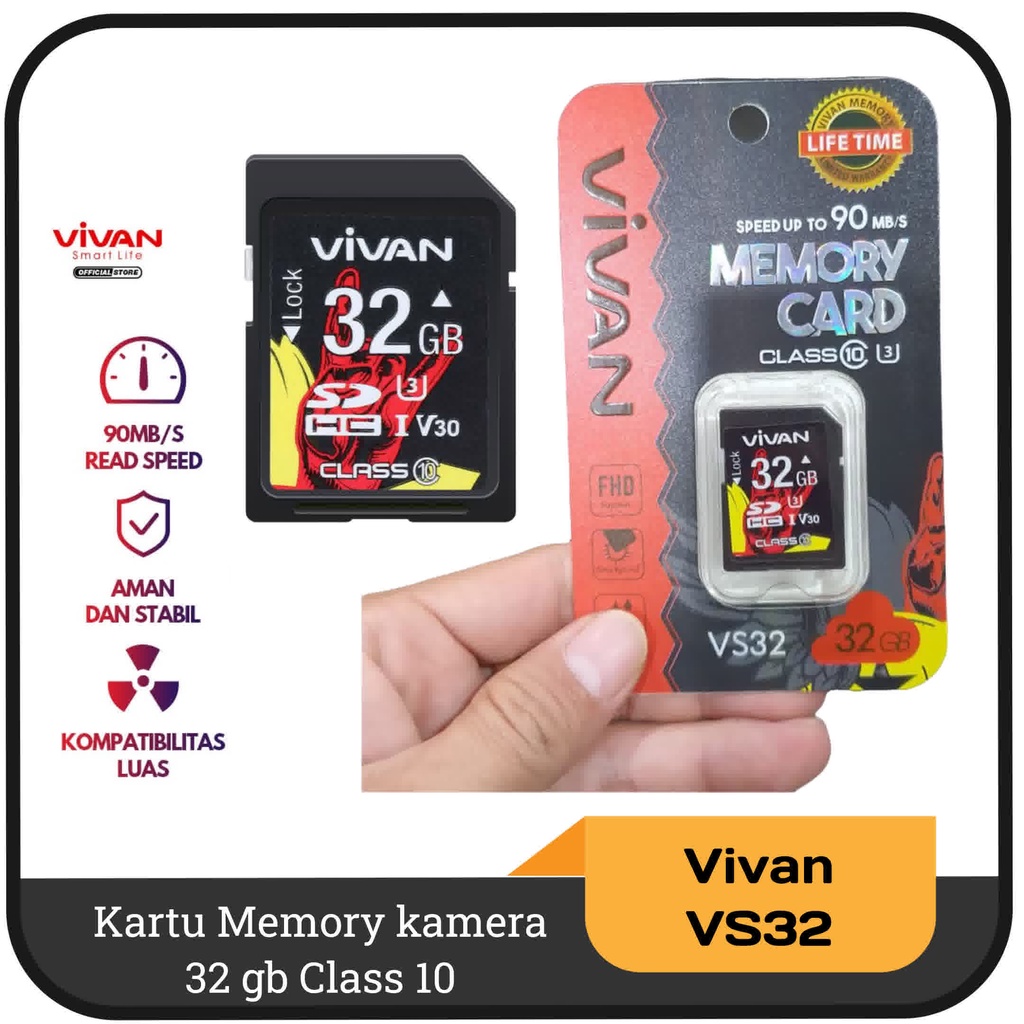 Jual Kartu Memory Kamera 32 Gb Vivan VS32 Class 10 Speed 90 Mbs