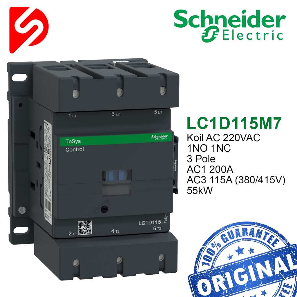 Jual Kontaktor LC1D115M7 3P 200A 220VAC 1NO 1NC Ori Contactor Schneider ...