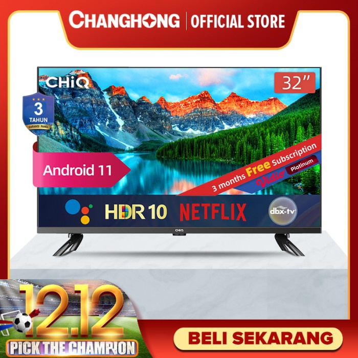 Jual CHiQ 32 Inch Android 11 Frameless Smart TV Digital LED TV L32G7P MURAH | Shopee Indonesia